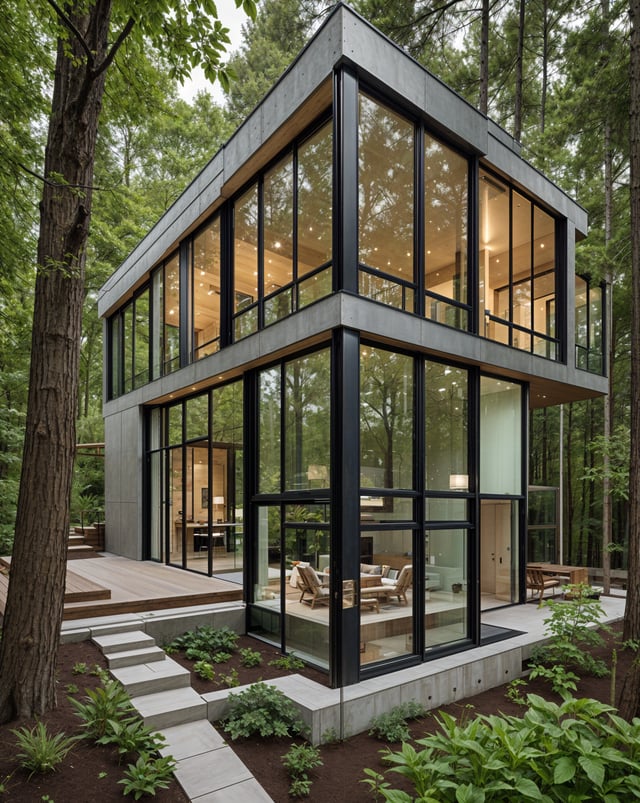 Modern House Exterior with Large Glass Wall - Design Ideas AI
