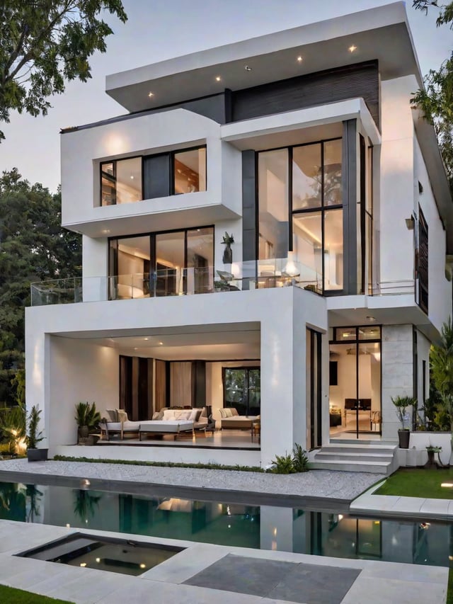 Modern House Exterior with Large Glass Wall and Forest View - Design ...